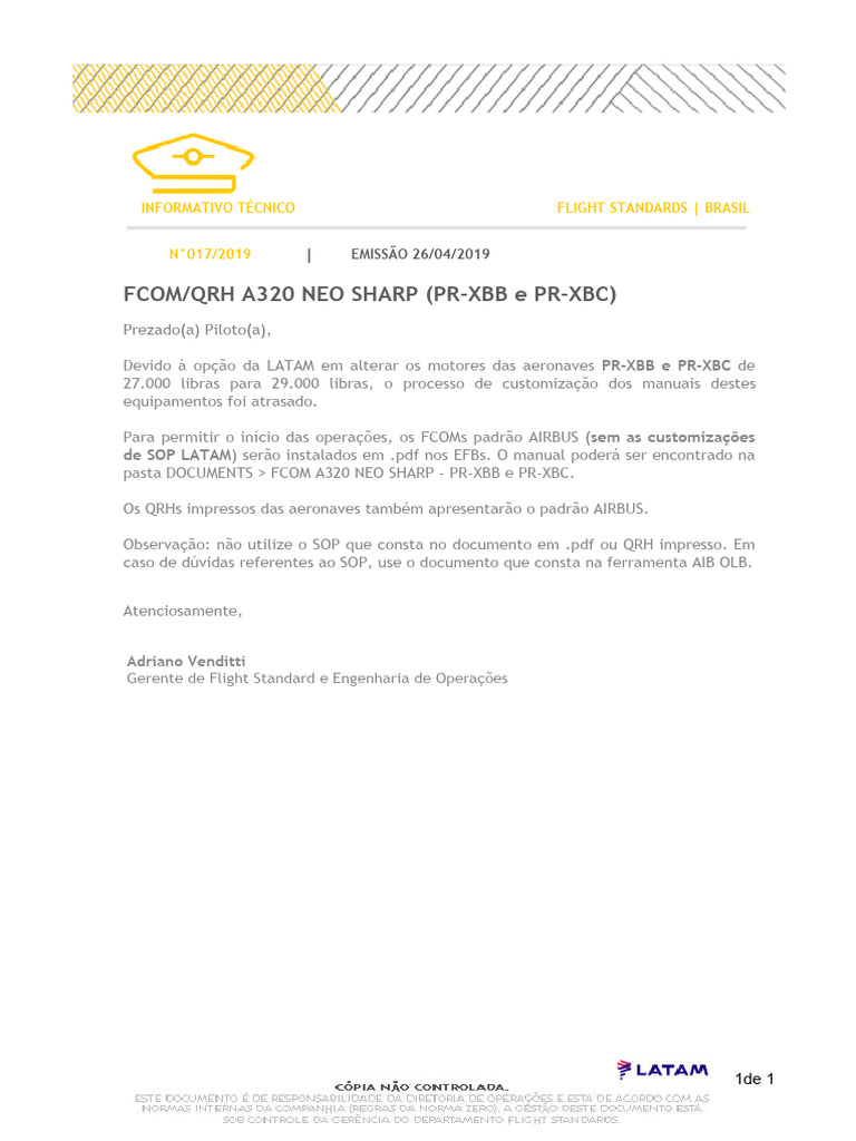 Flight - Standards - 2019 - 017 - FCOM QRH A320 NEO SHARP (PR-XBB e PR ...