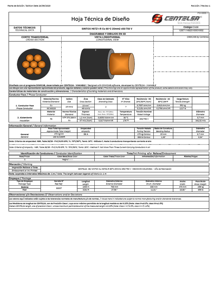 SINTOX Cu LSOH 80°C 25 mm2 450 - 750 V | PDF | Resistencia Eléctrica y ...