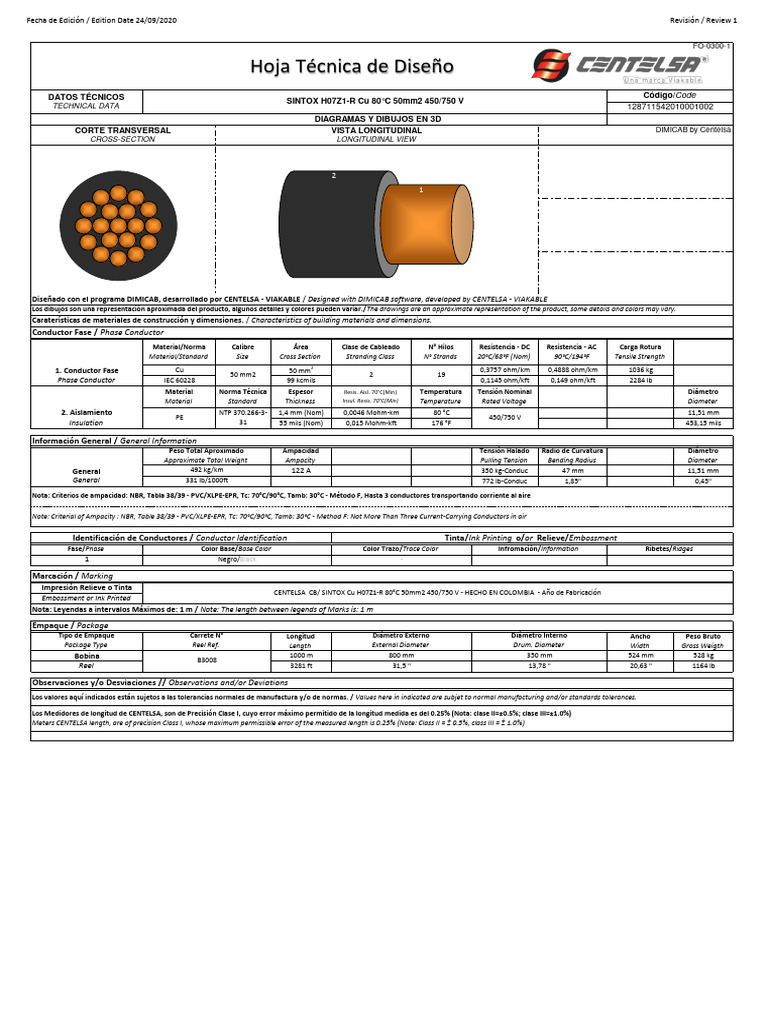 SINTOX Cu LSOH 80°C 50 mm2 450 - 750 V | PDF | Electricidad ...