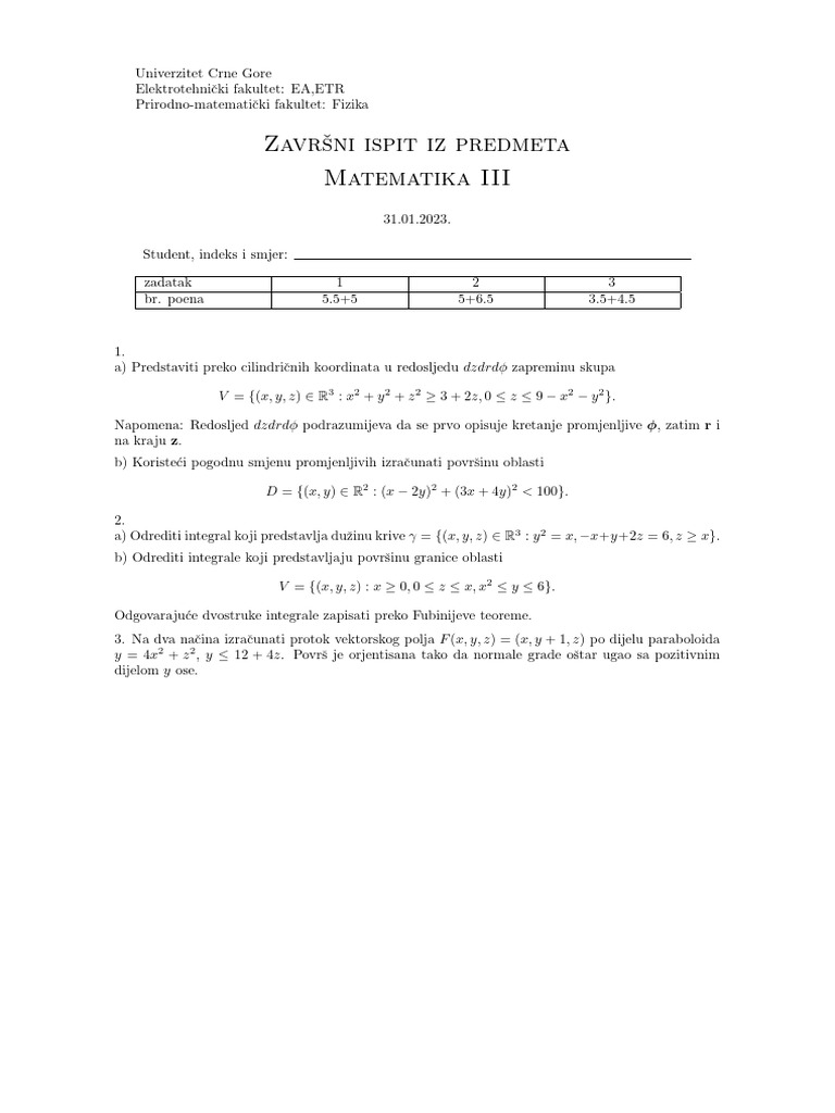 Zavr Sni Ispit Iz Predmeta Matematika III | PDF