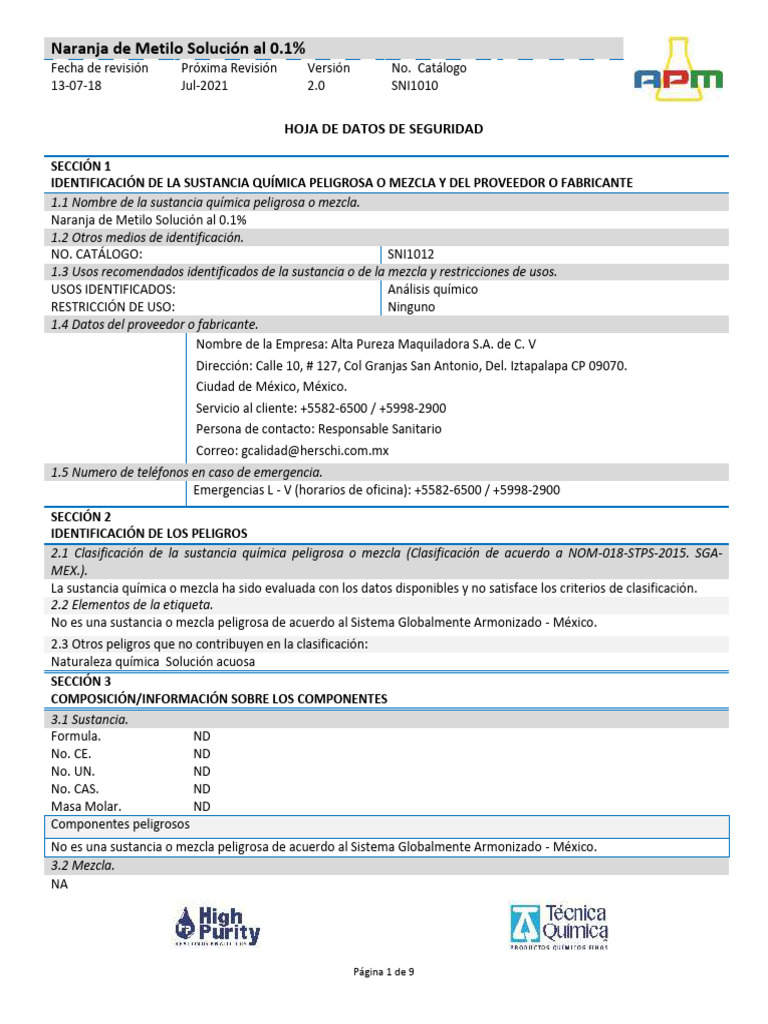 Naranja de Metilo Solucion Al 0 1 331 | PDF | Administración de ...