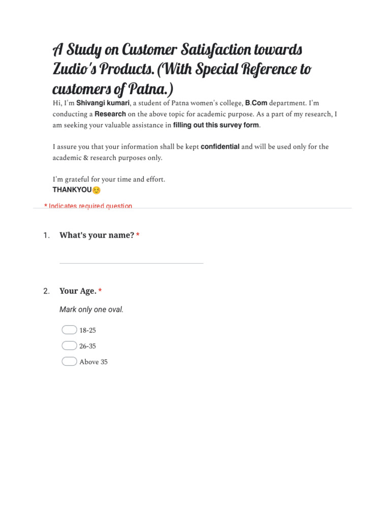 A Study On Customer Satisfaction Towards Zudio's Products. (With Special Reference To Customers ...