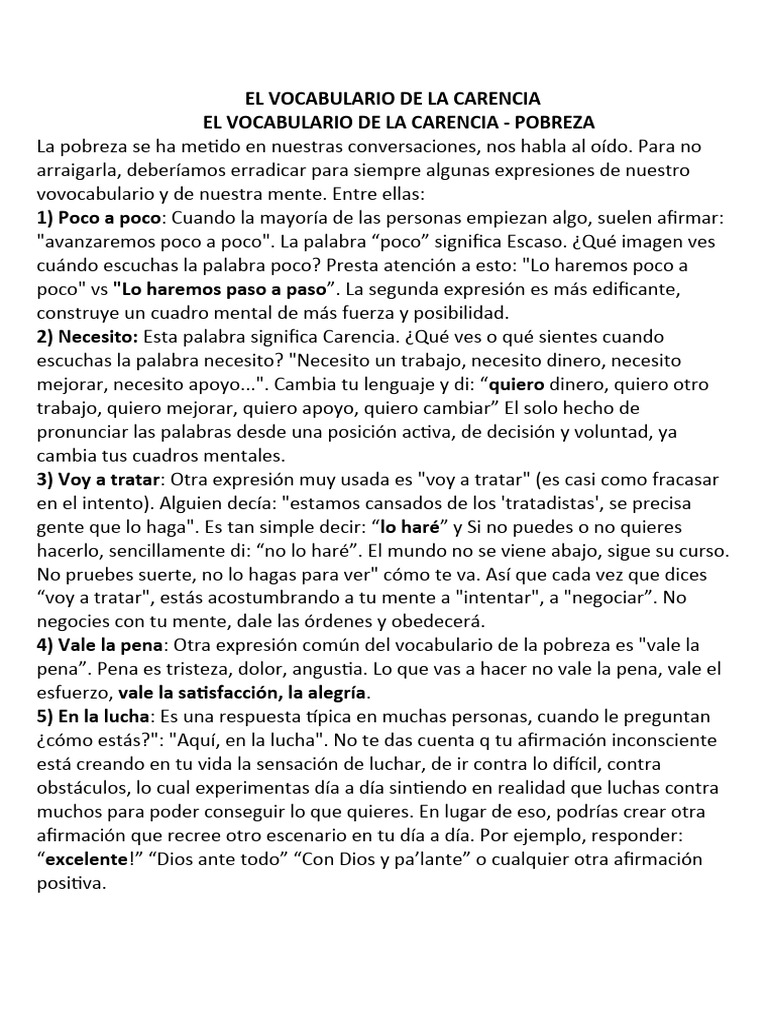 El Vocabulario de La Carencia | PDF | Pensamiento | Mente