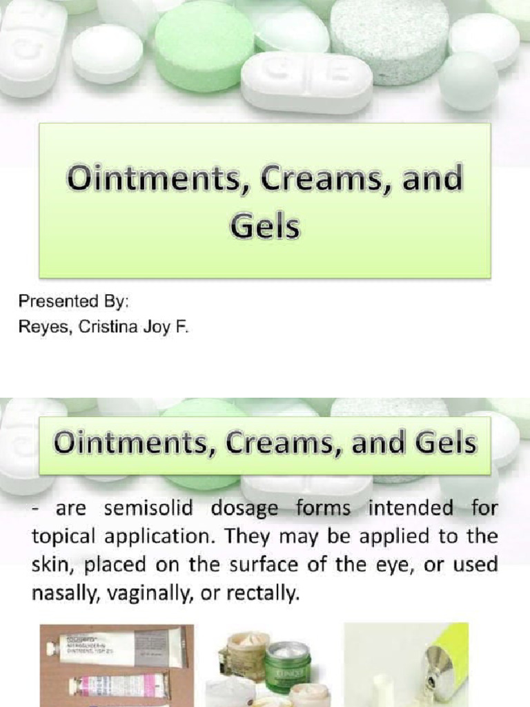 Ointment Cream Gel Pastes Plasters Glycerogelatin | PDF