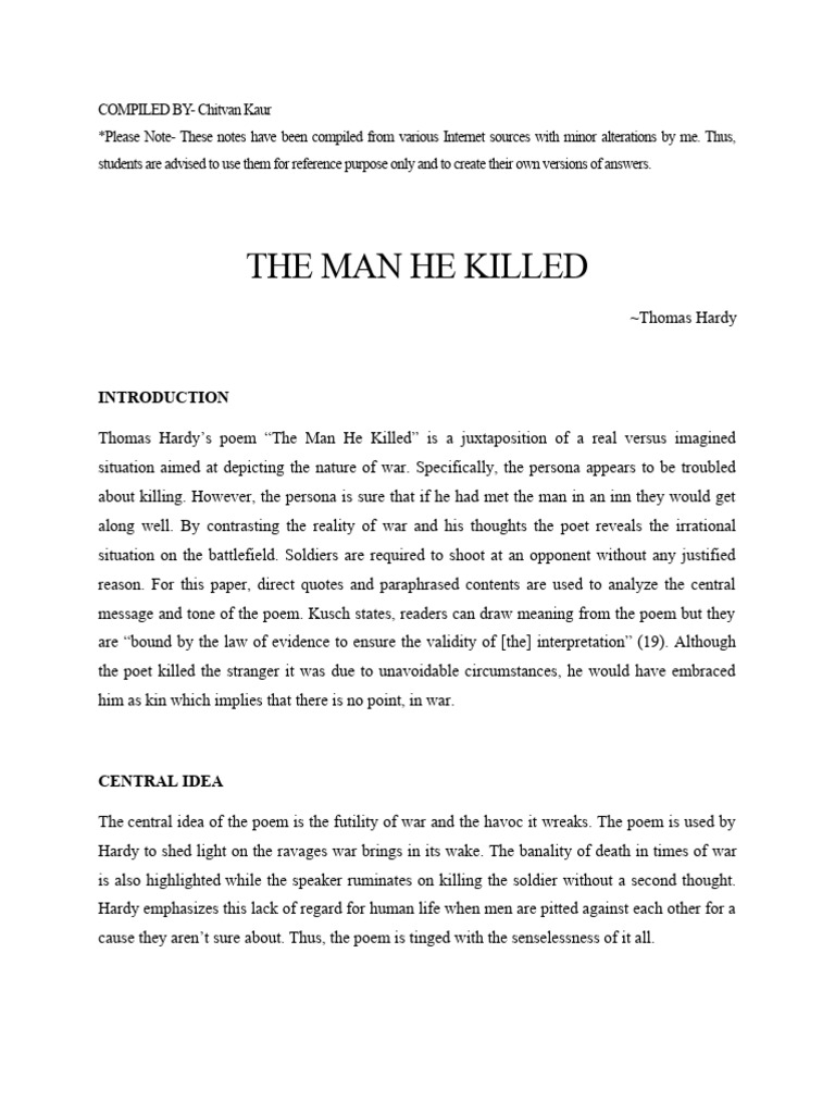 The Man He Killed | Download Free PDF | Rhyme | Poetry