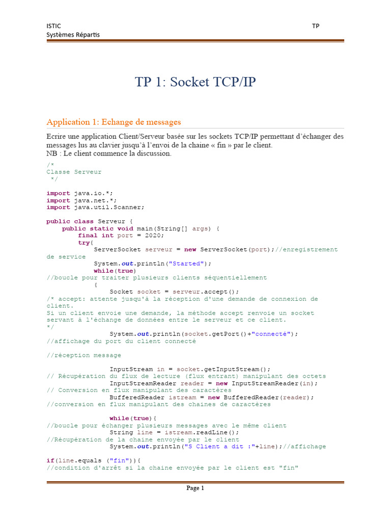TP1 Systèmes Répartis Enseignant 1 | PDF | Protocole de contrôle de transmission | Serveur ...