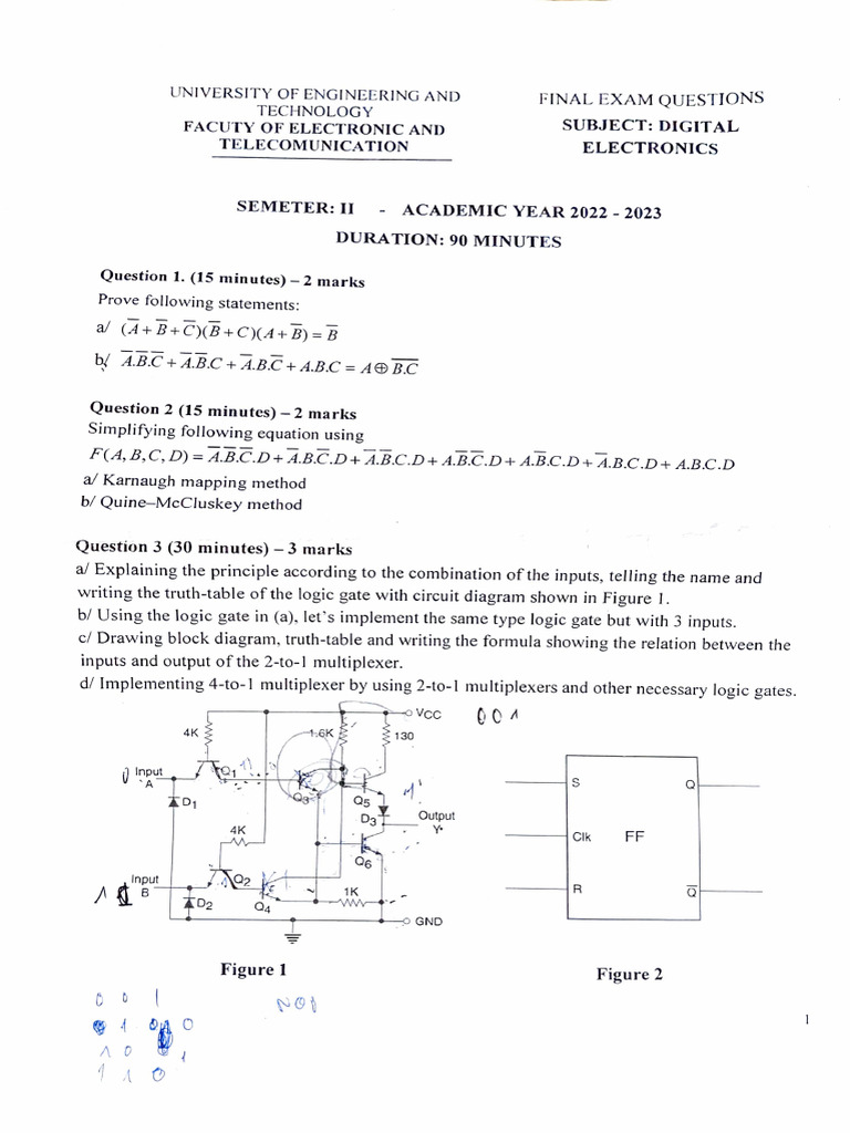Đề cuối kỳ II 2022-2023 - CLC - ĐTS | PDF | Logic Gate | Electrical Circuits