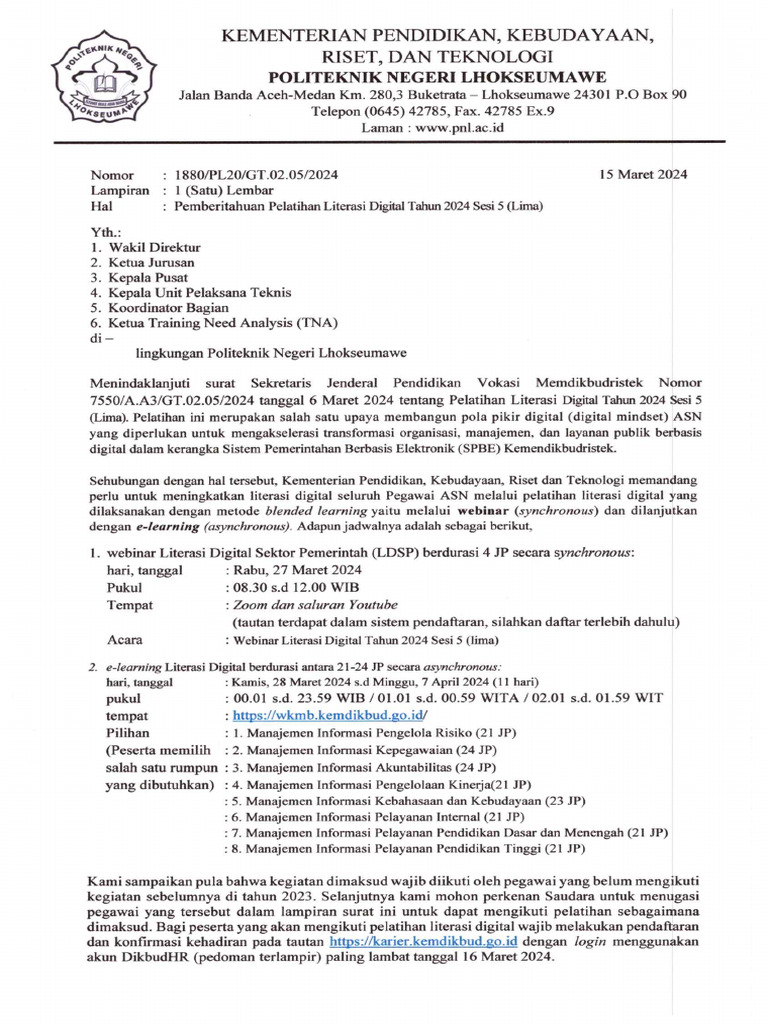 Pemberitahuan Pelatihan Literasi Digital Th.2024 Sesi 5 | PDF