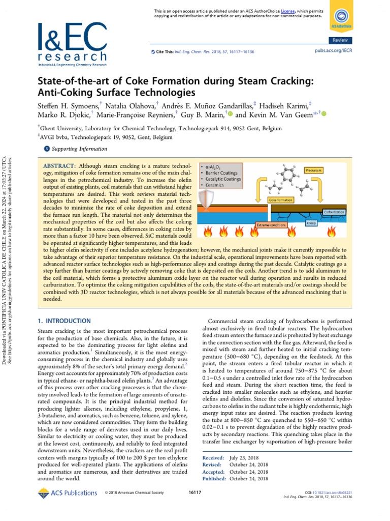 State-Of-The-Art of Coke Formation During Steam Cracking AntiCoking ...