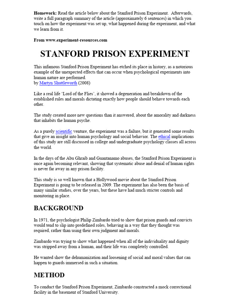 Stanford Prison Experiment Overview and Insights | PDF | Behavioural ...