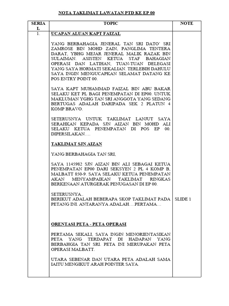 Skrip Taklimat Lawatan PTD | PDF