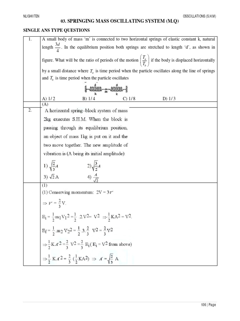 Springing Mass Oscillating System (M | PDF | Oscillation | Tension ...