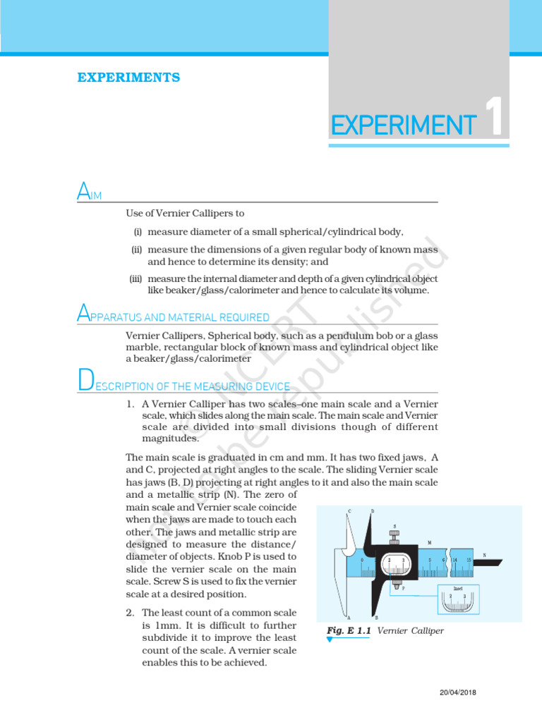 Class Xi Lab Manual Physics | PDF | Sheet Metal | Length