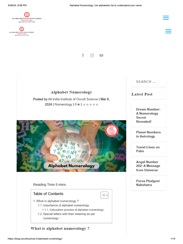 Alphabet Numerology - An Alphabetic List To Understand Your Name | PDF