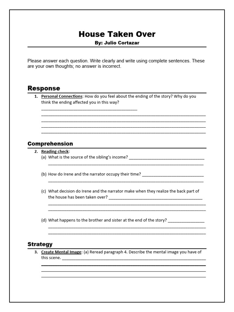 House Taken Over | PDF | Reading Comprehension | Cognition