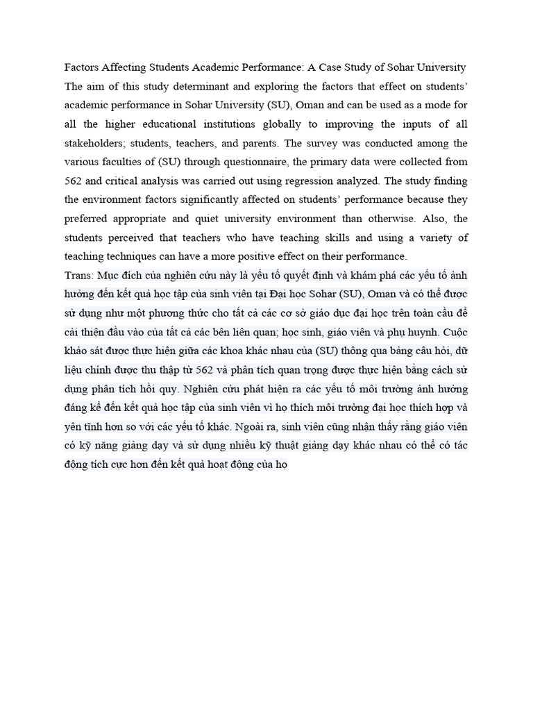 Factors Affecting Students Academic Performance Pdf