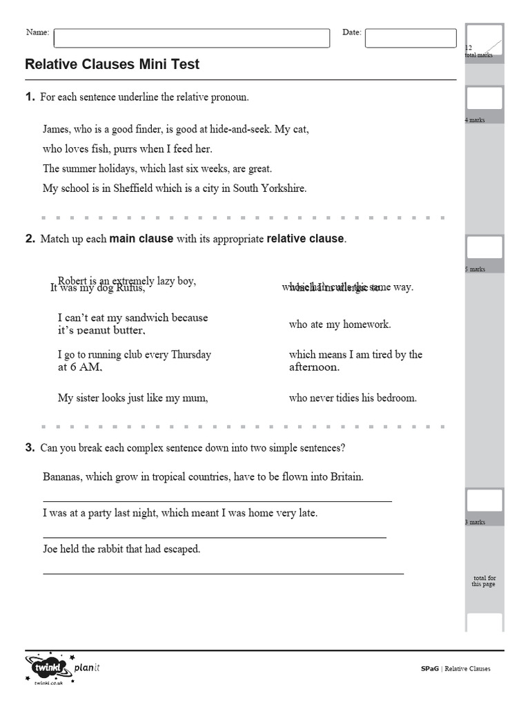 Relative Clauses Mini Test Guide | PDF