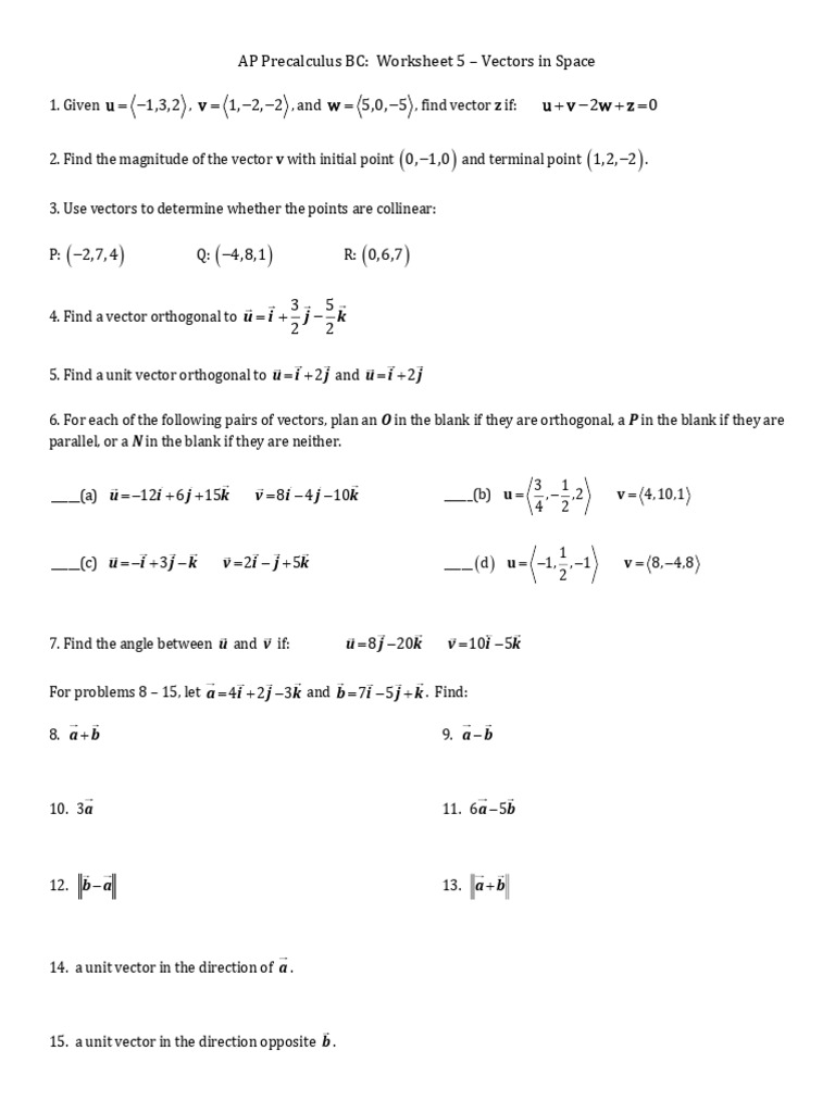 WS 5 - Vectors in Space | PDF | Euclidean Vector | Mathematical Physics