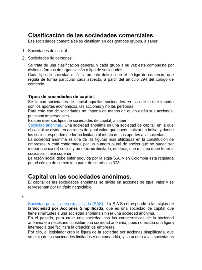 Clasificación de Las Sociedades Comerciales | Descargar gratis PDF | Sociedad General | Sociedad