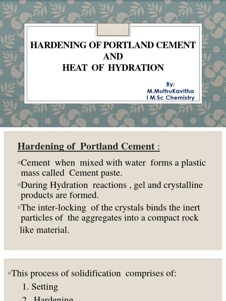Setting and Hardening of Cement | PDF | Cement | Silicate