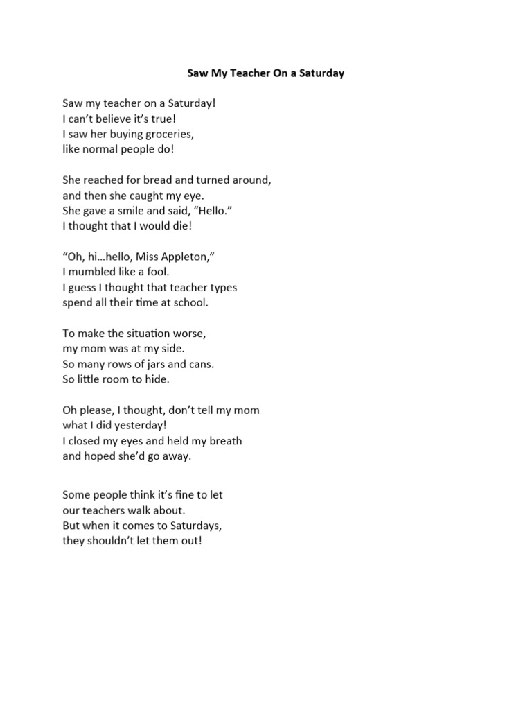 Saw My Teacher On A Saturday | PDF