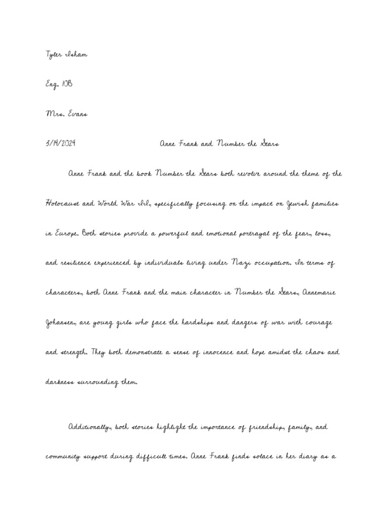 Themes of Resilience in Anne Frank & Number the Stars | PDF