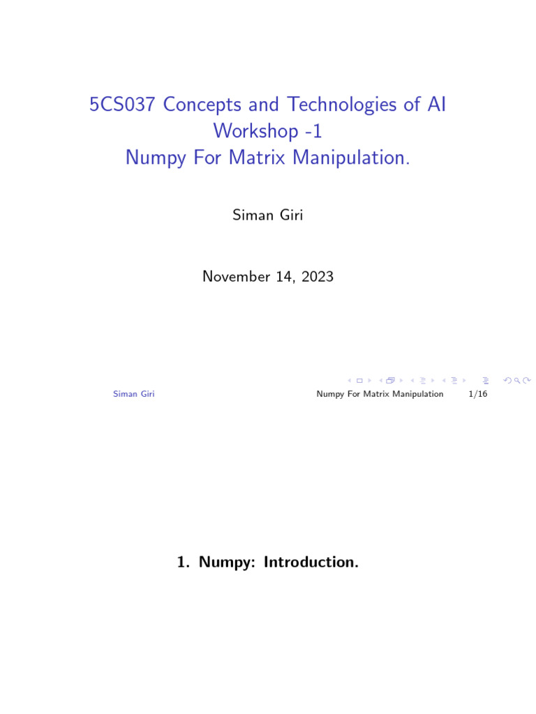 5CS037 - WS01 - Numpy For Matrix Manipulation | PDF | Matrix (Mathematics) | Mathematics