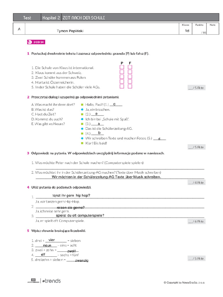 Niemiecki Kapitel 2 Zeit Nach Der Schule | PDF