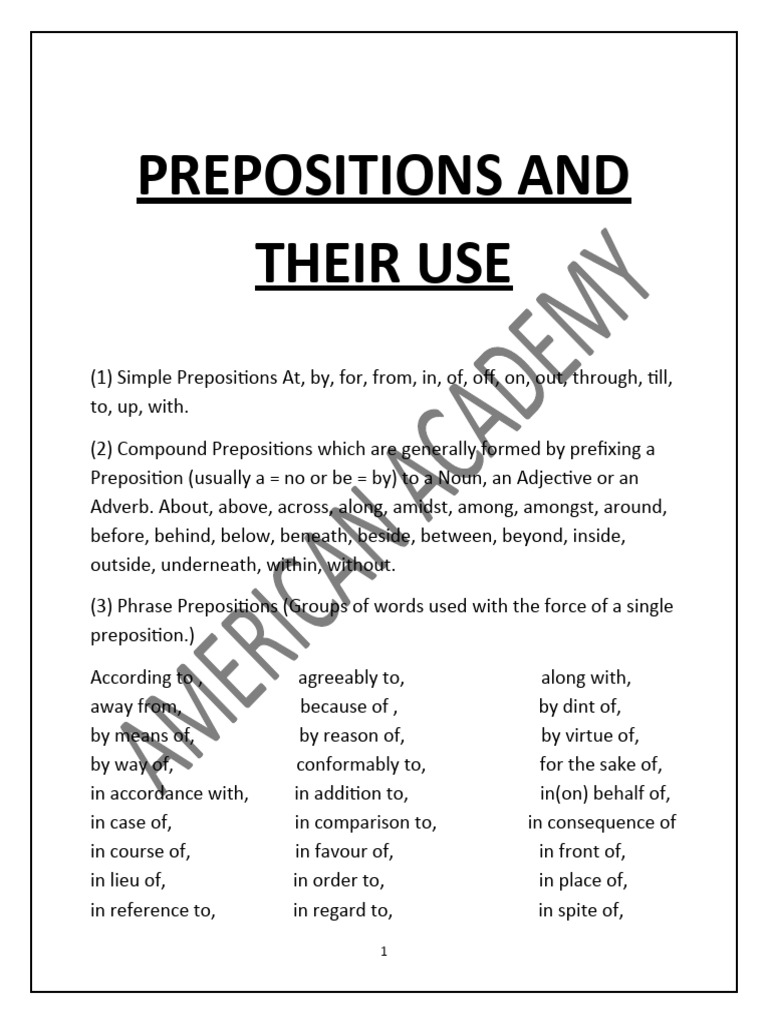 Complete Prepositions | PDF | Preposition And Postposition