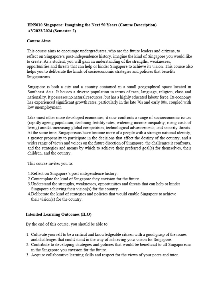 HN5010 AY23-24 Sem 2 (Course Description) | Download Free PDF | Singapore | World Politics