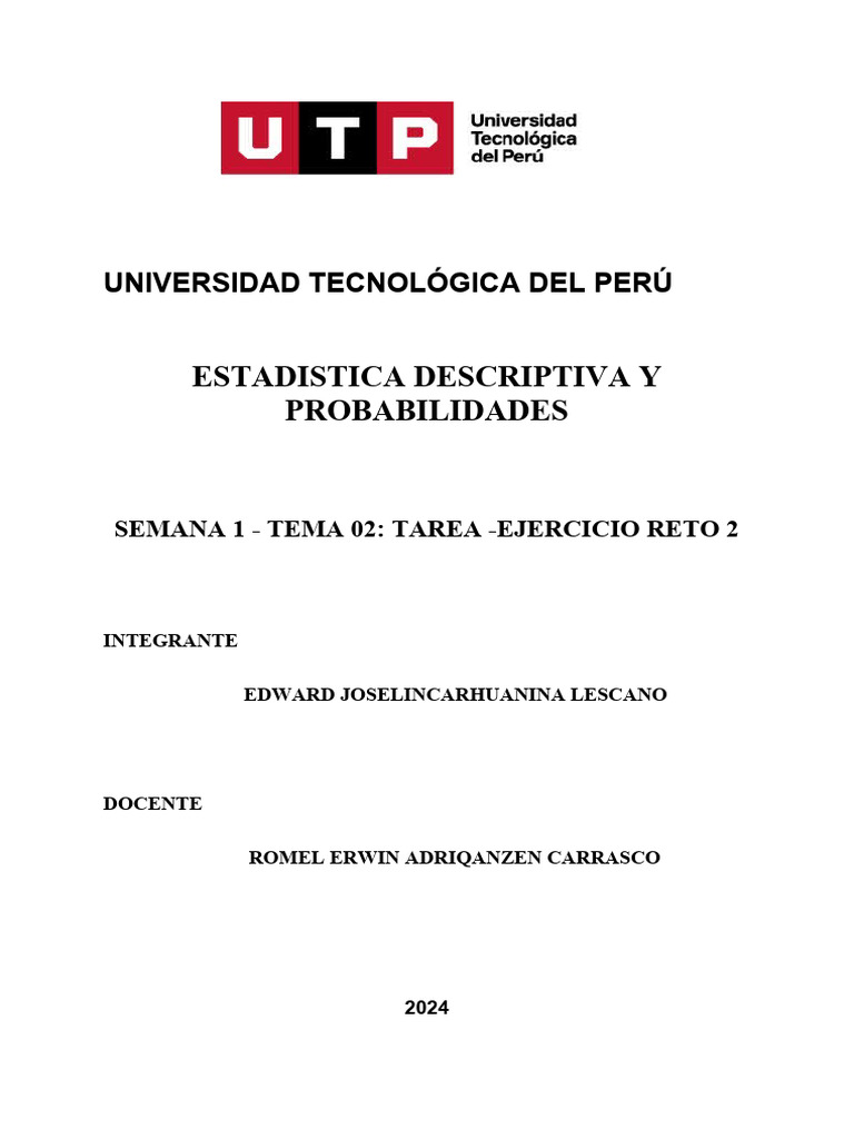 Semana 01 - Tema 02-Tarea - Ejercicio Reto 2 | PDF