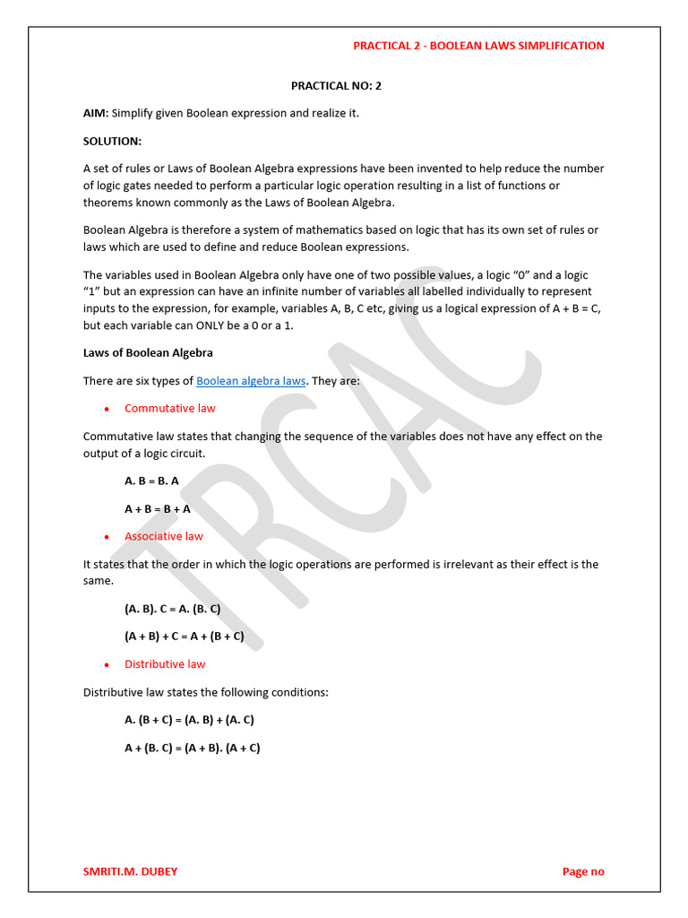 Practical 2 - Boolean Laws Simplification | PDF | Boolean Algebra ...