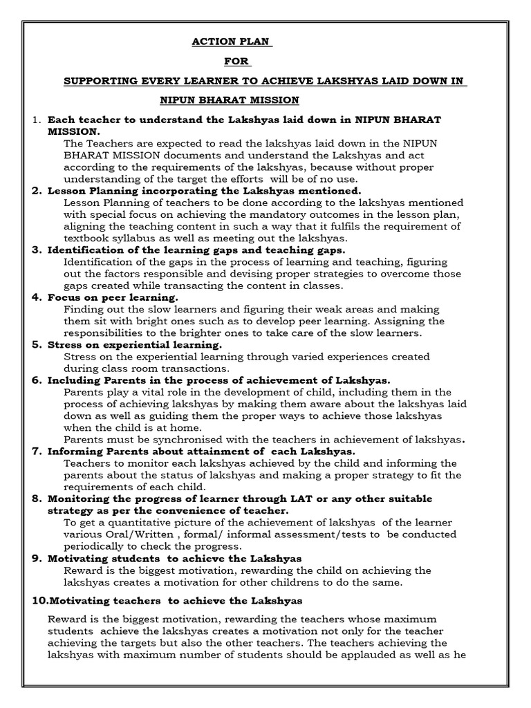NIPUN Bharat Action Plan for Learners | PDF | Teachers | Learning