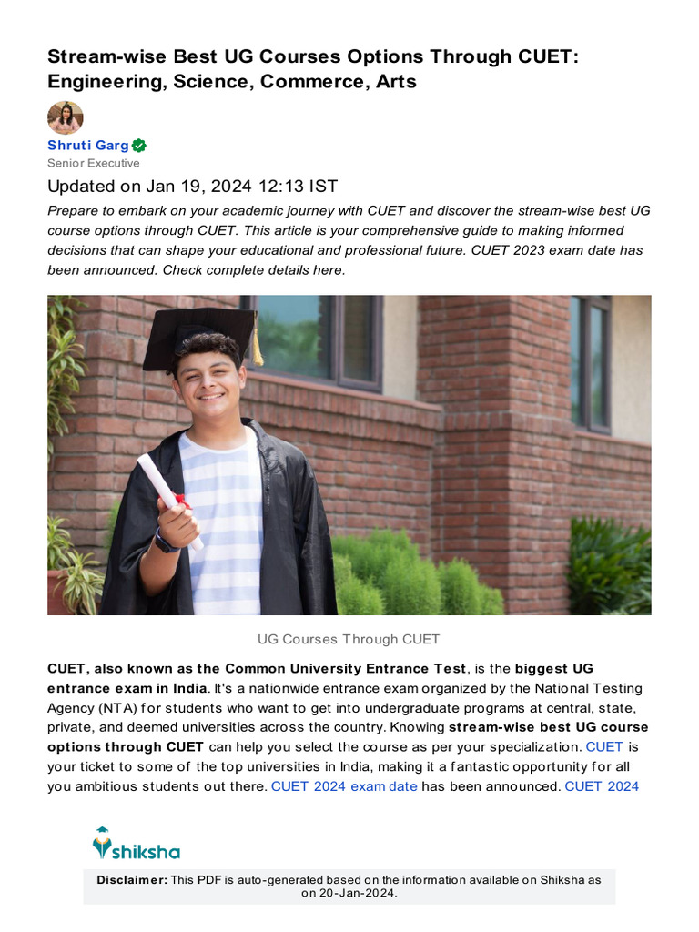 Stream-Wise Best UG Courses Options Through CUET: Engineering, Science, Commerce, Arts | PDF ...