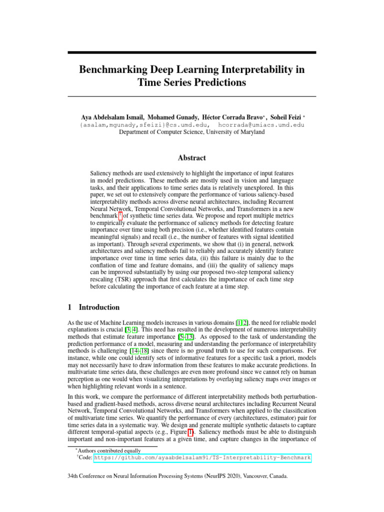 NeurIPS 2020 Benchmarking Deep Learning Interpretability in Time Series Predictions Paper | PDF ...