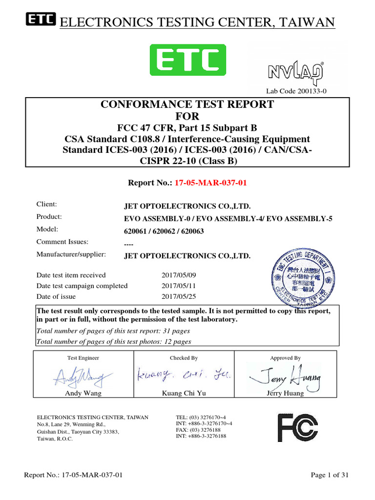 FCC Compliance Test Report for EVO Assemblies | PDF | Electromagnetic ...