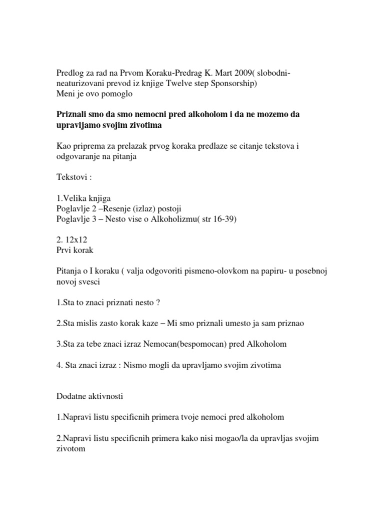 Uputstvo za rad na Prvom Koraku, predlog P. K.(2) | PDF