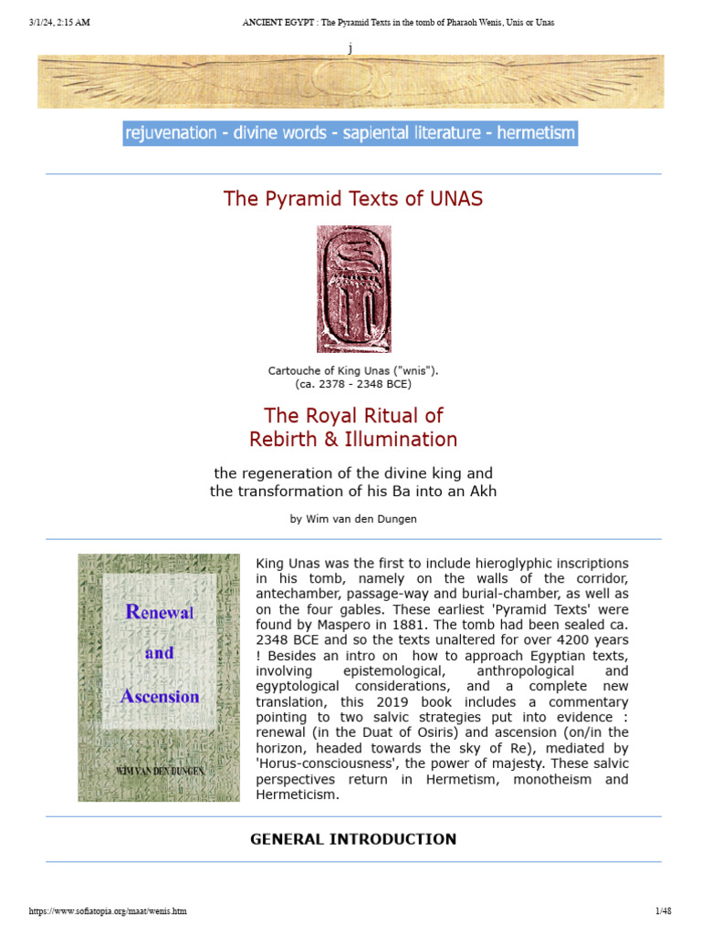 ANCIENT EGYPT - The Pyramid Texts in The Tomb of Pharaoh Wenis, Unis or ...