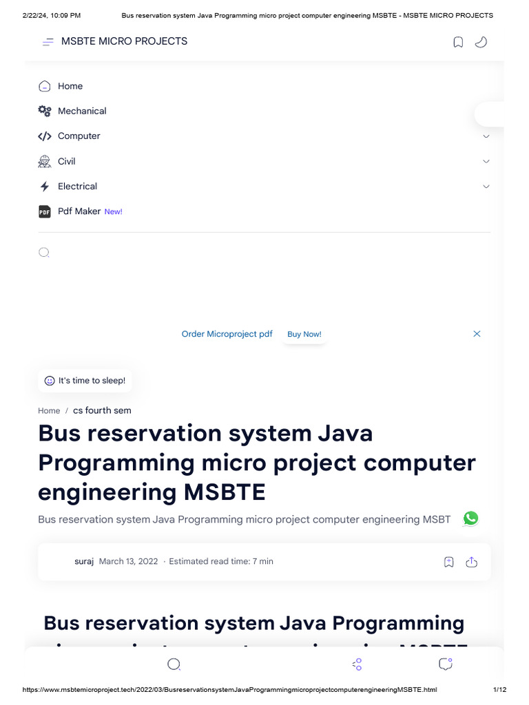 Bus Reservation System Java Programming Micro Project Computer Engineering MSBTE - MSBTE MICRO ...