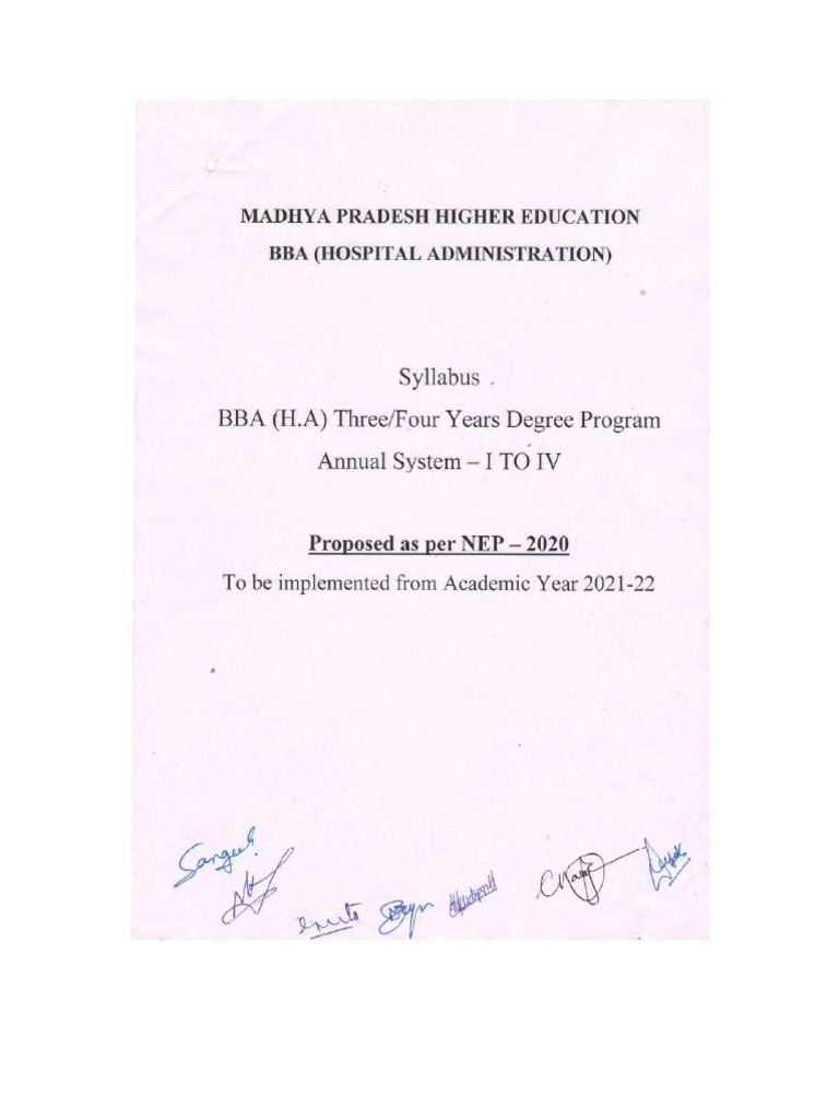 BBA Hospital Administration 2021 22 | PDF