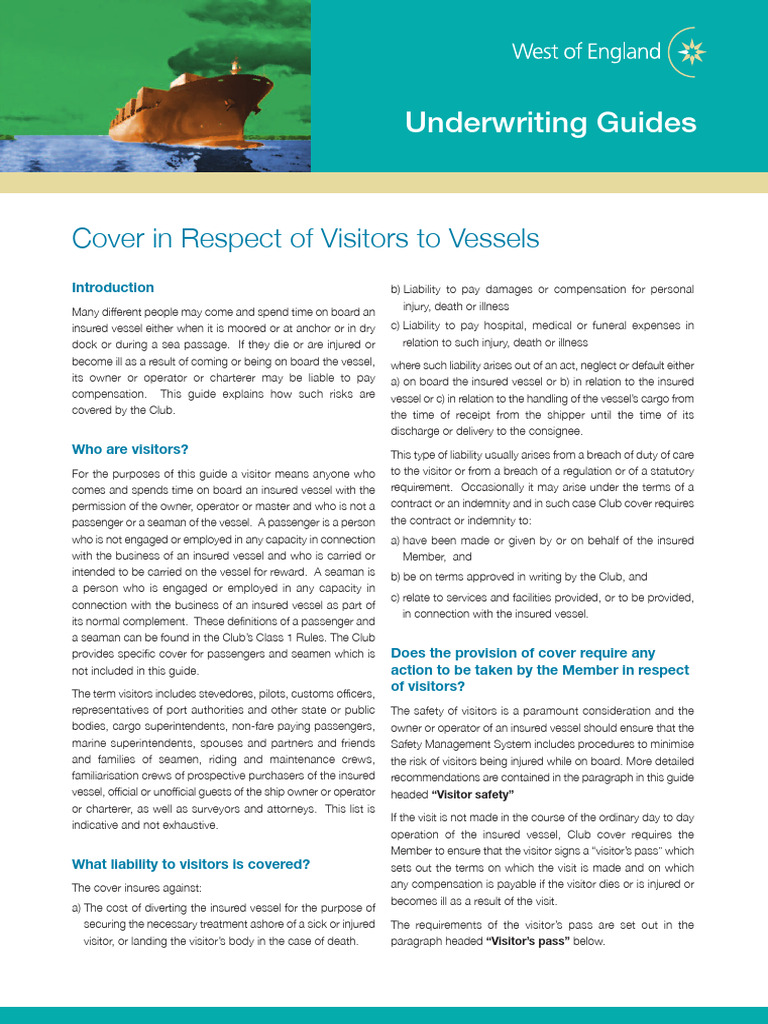Guide Cover-In-Respect-Of-Visitors-To-Vessels | PDF | Liability ...