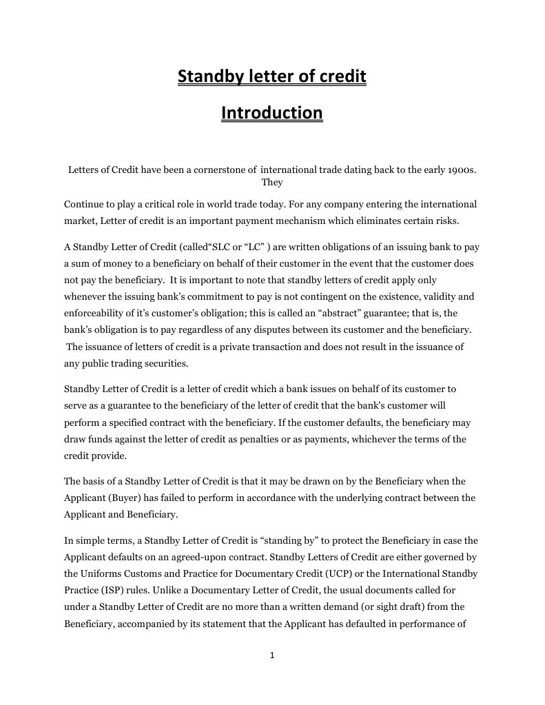 Standby Letter of Credit | Institutional Investors | Financial Institutions