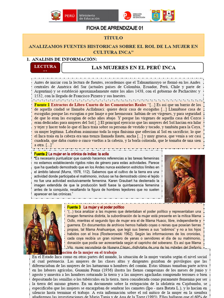1 Ficha de Aprendizaje CCSS 2° Grado | PDF | Imperio Inca | Andes
