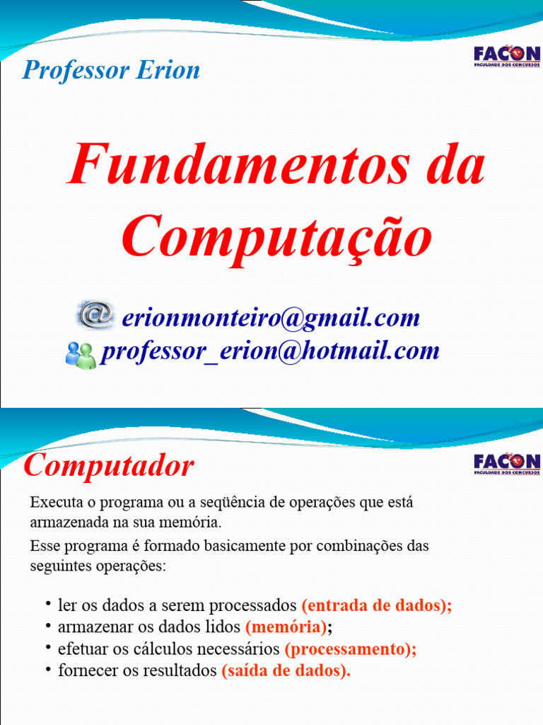 Aula 04 - Fundamentos Da Computação | PDF | Armazenamento de dados de ...