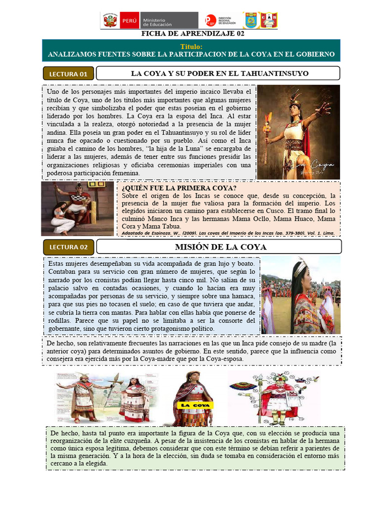 2 Ficha de Aprendizaje CCSS 2° Grado Vii Unidad | PDF | Imperio Inca