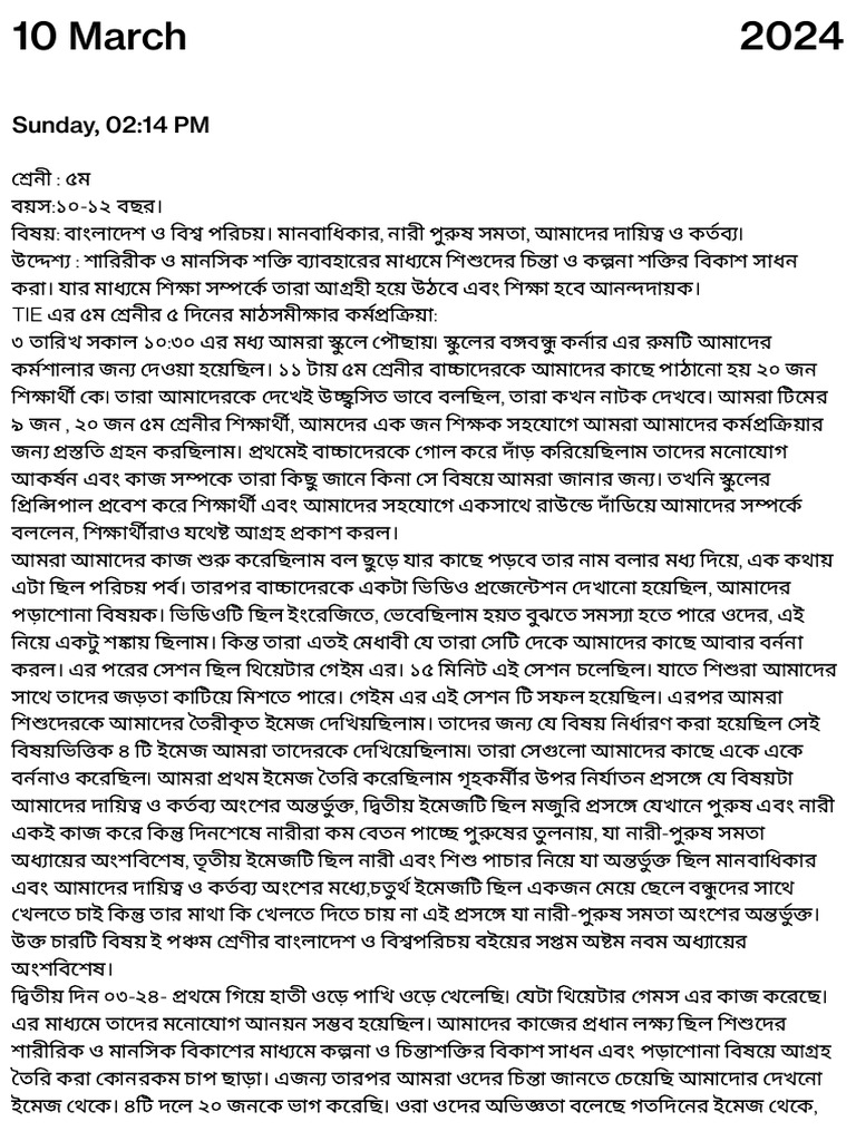 Tie Work Process For Class Five. | PDF