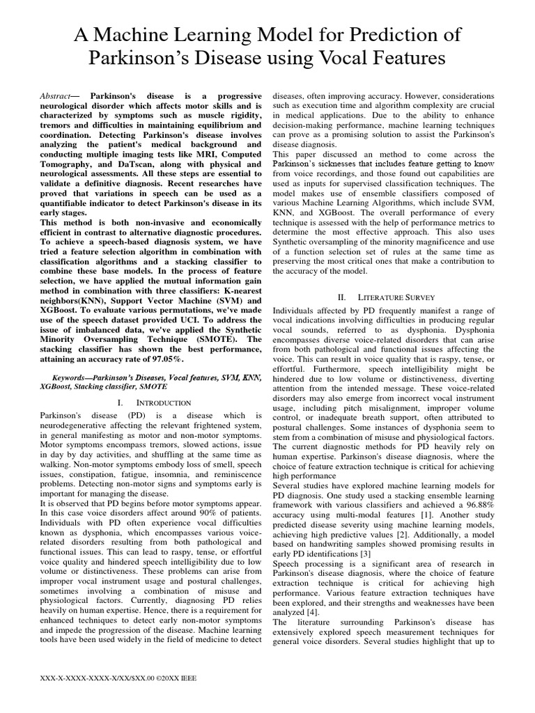 Final IEEE Parkinson | PDF | Support Vector Machine | Statistical Classification