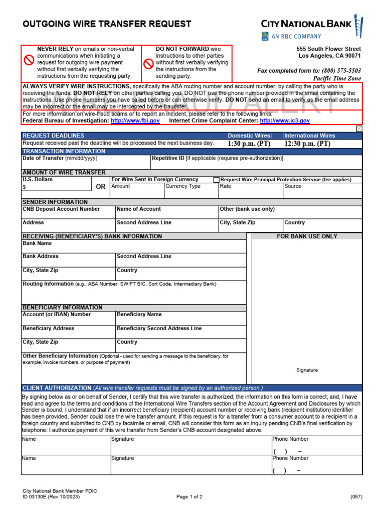 Outgoing Wire Transfer Request Guidelines | PDF | Wire Transfer | Banking