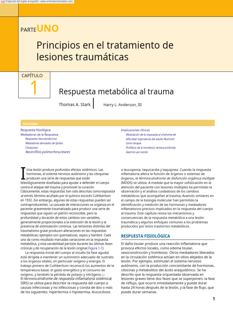 Respuesta Metabolica Al Trauma Cap 1 Fonseca - En.es | PDF | Citocina ...