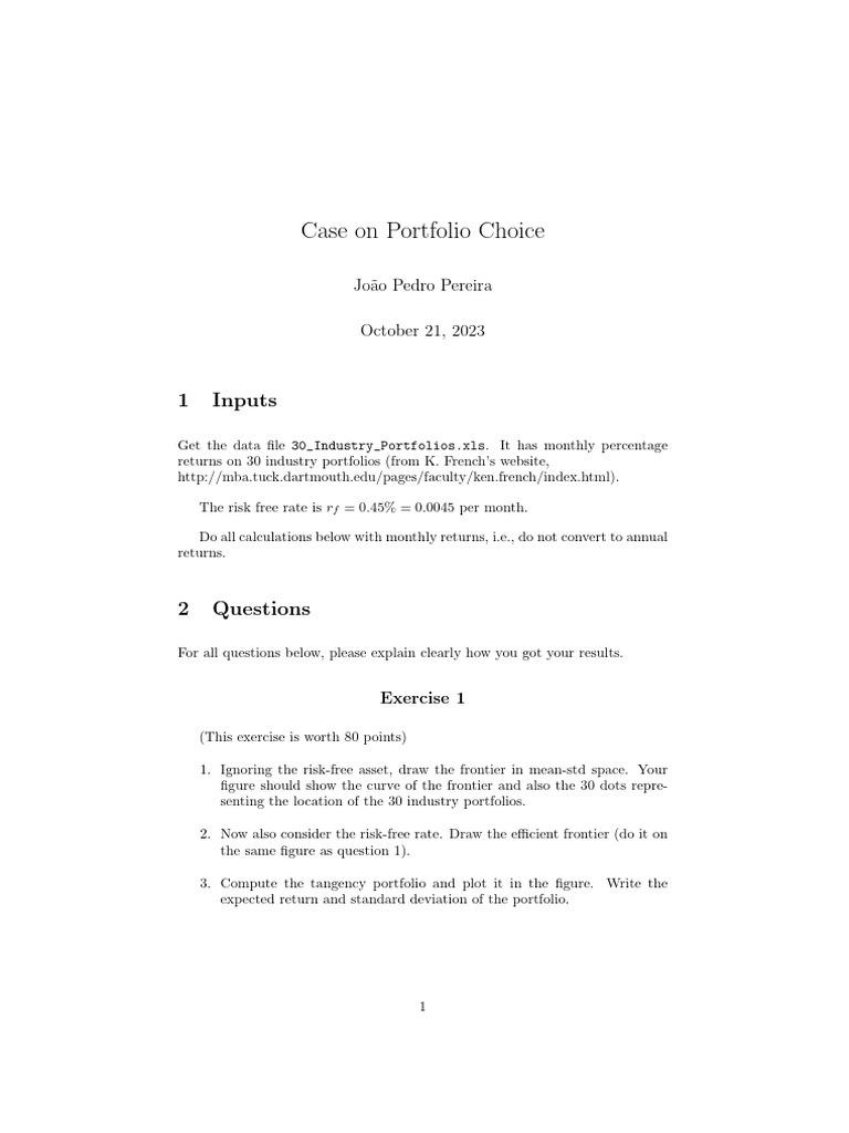 Case Portfolio Choice Question | PDF | Modern Portfolio Theory | Investing